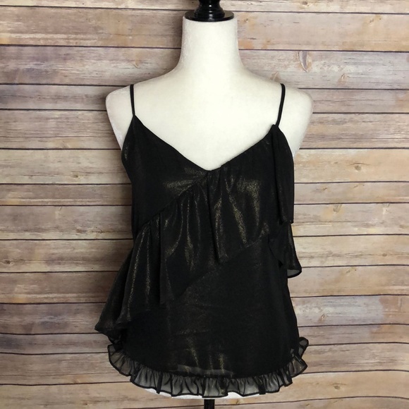 Ro & De | Tops | Ro De Black Ruffle Top W Gold Sheen | Poshmark